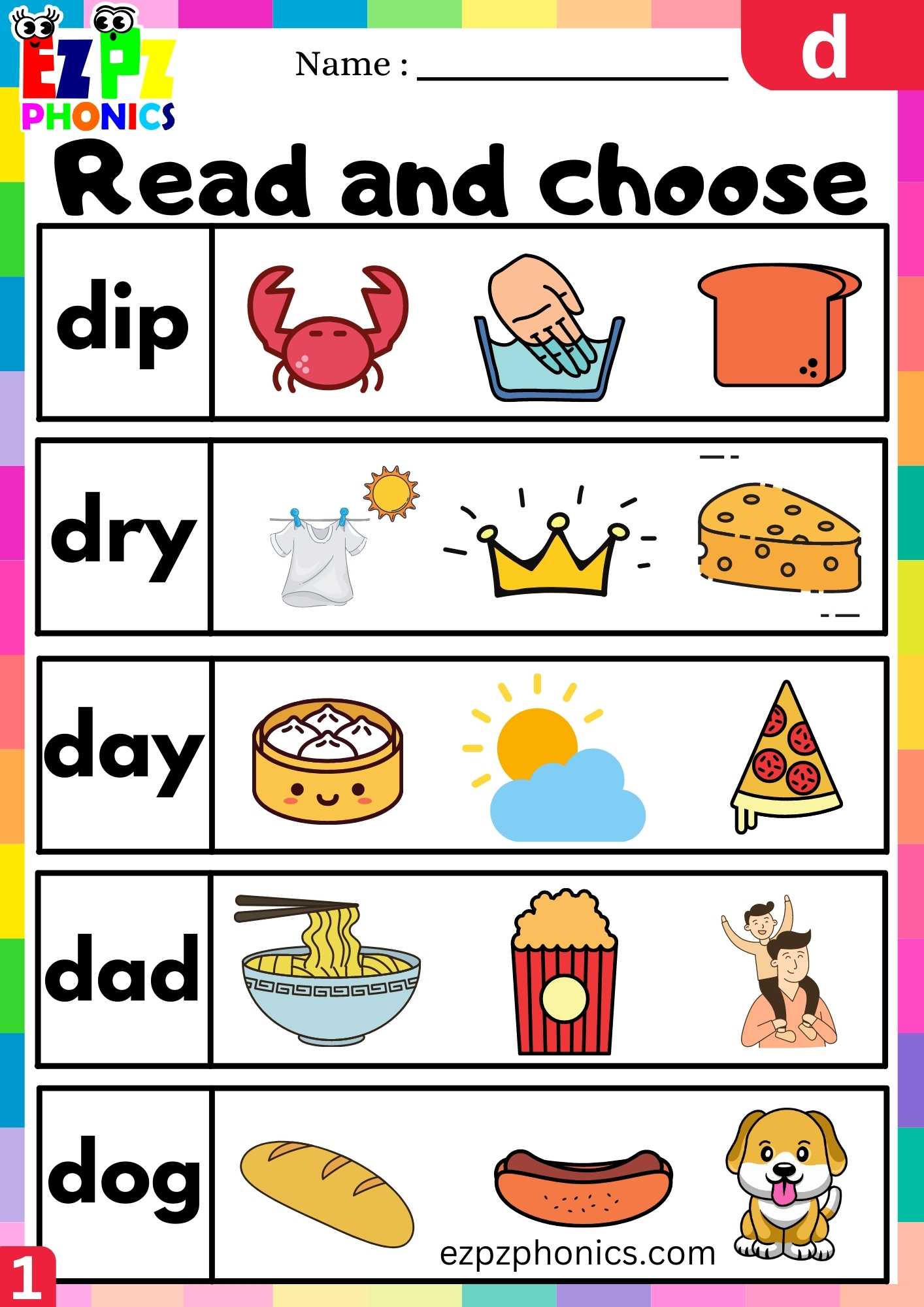 Letter D Read And Choose Beginning Sounds Worksheet - ezpzphonics.com